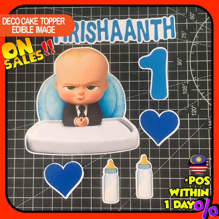 [CUSTOM NAME] Happy Birthday Cake Topper Boss Baby Decoration Set Party ...