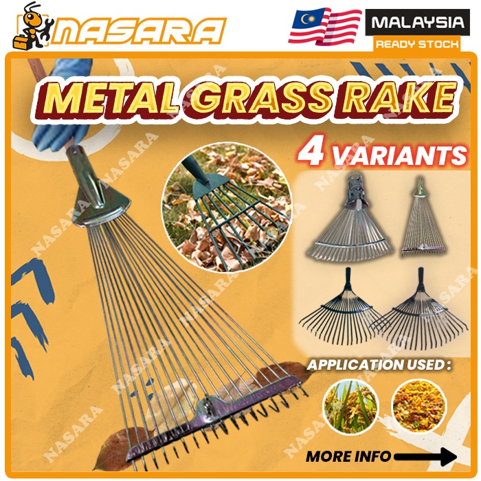 Nasara Adjustable Metal Rake Iron Rake Grass Rake Crawler Gardening 18T ...