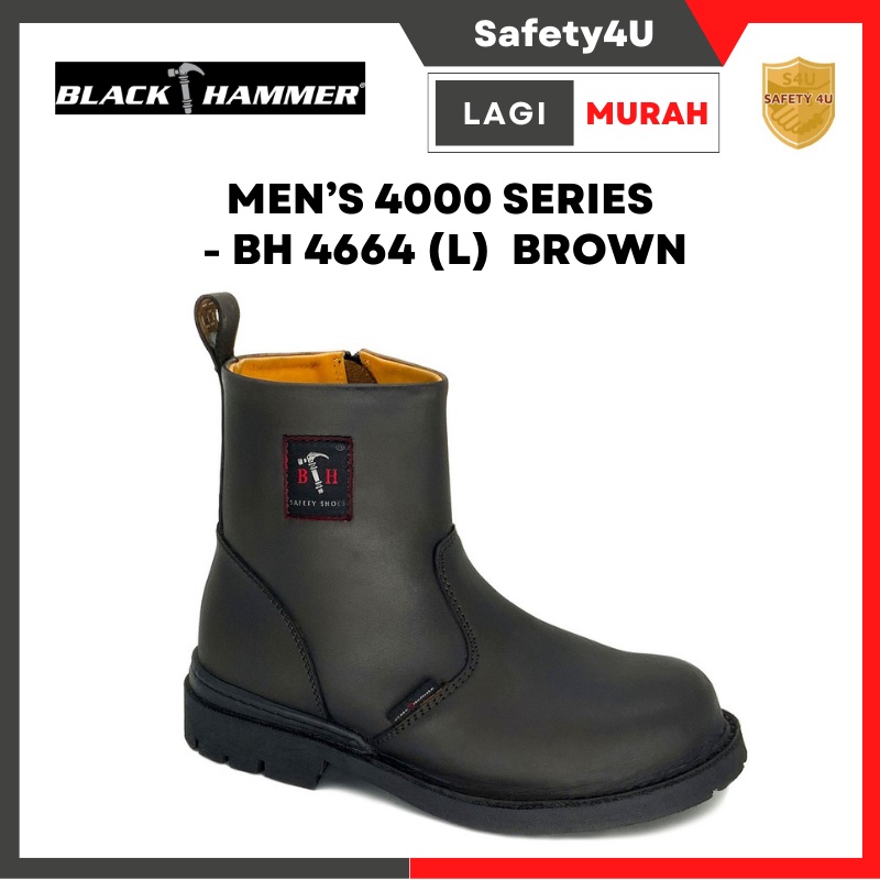 Black Hammer Men 4000 Series Full Leather Mid Cut Safety Shoes (Brown) BH4664(L) | Shopee Malaysia