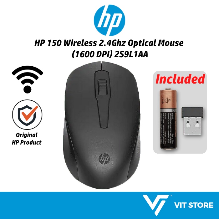 HP 150 Wireless Mouse 2S9L1AA 2.4Ghz 1600 DPI Optical Mice Compatible ...