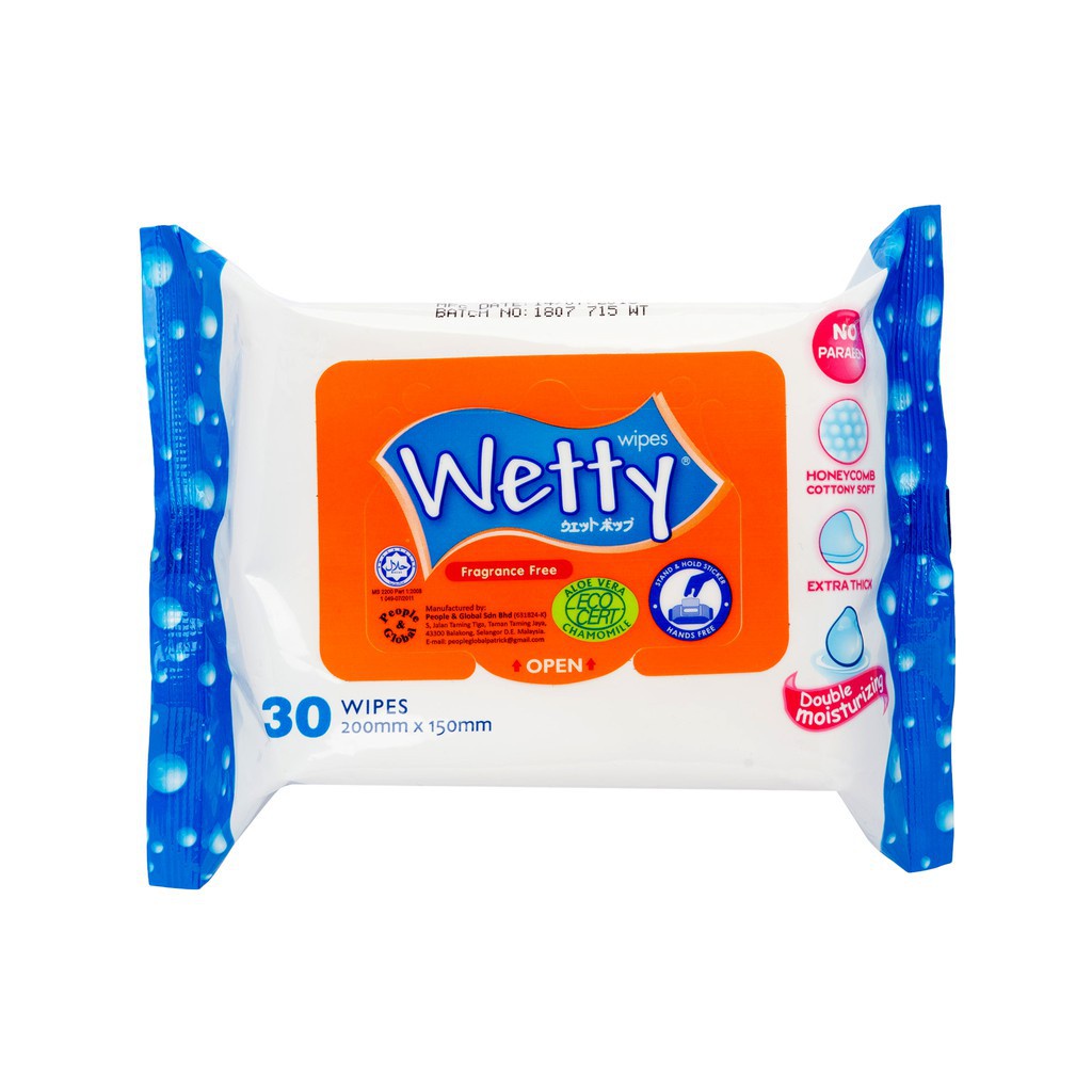 Wetty Antibacterial Fragrance Free Wet Wipes (1 x 30's) | Shopee Malaysia