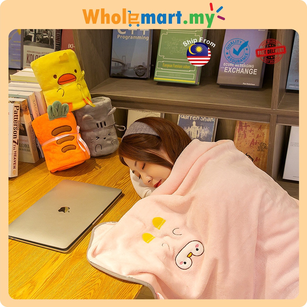 100*80cm Cute Cartoon Plush Flannel Roll Blanket | Selimut Roll Flanel ...