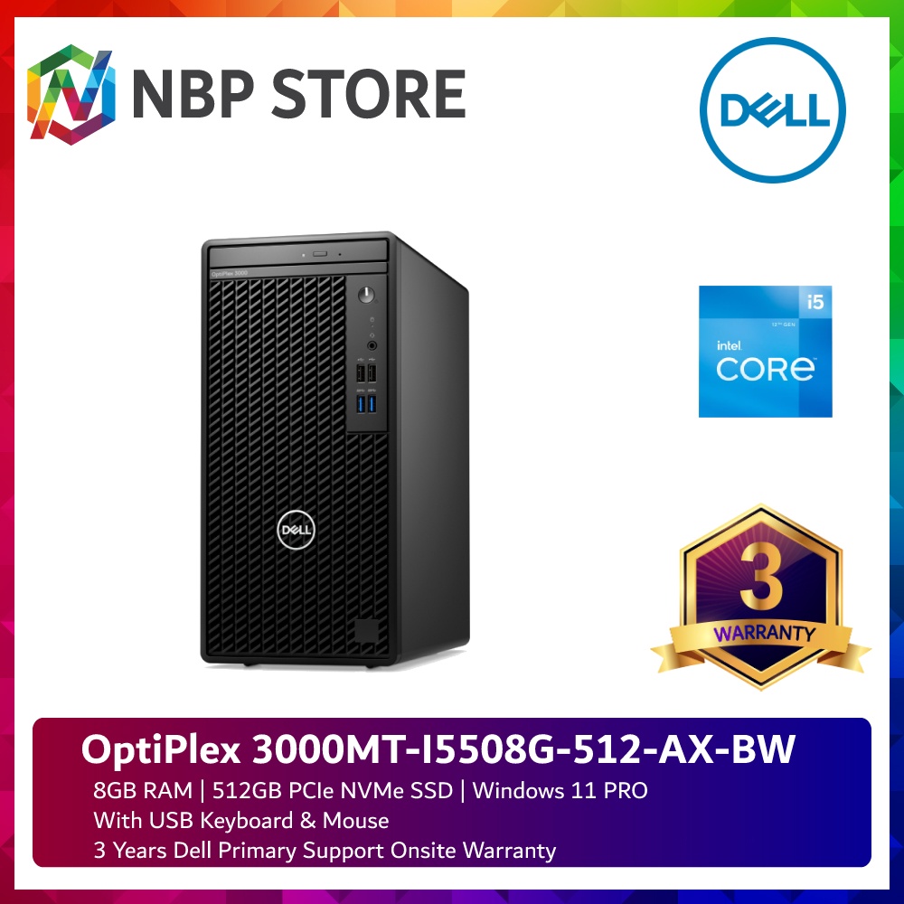 Dell OptiPlex 3000MT-I5508G-512-AX-BW Tower Desktop PC ( I5-12500, 8GB ...
