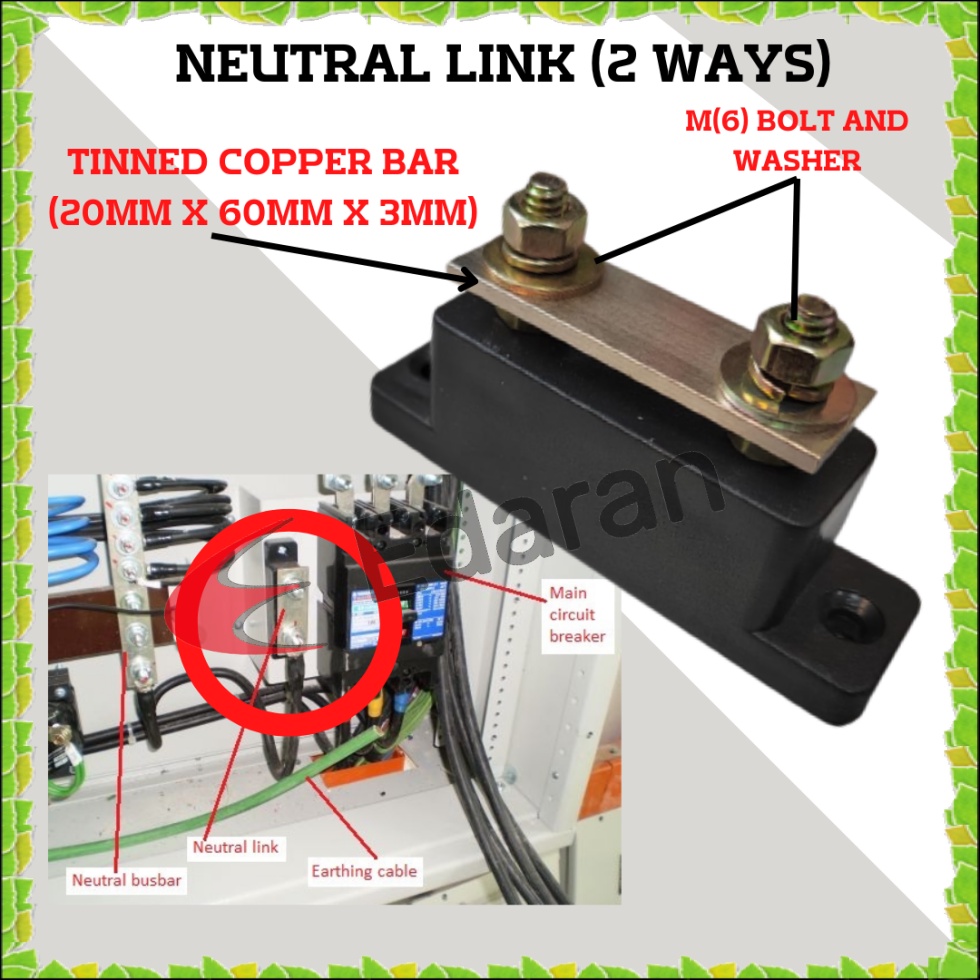 PANEL NEUTRAL LINK BAR - 2WAYS C/W TINNED CU BAR & M(6) BOLT, SPRING ...