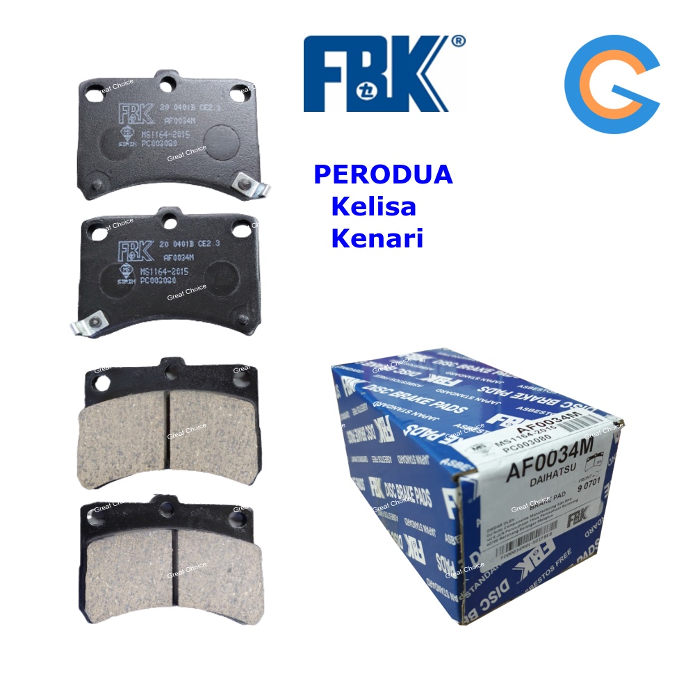 FBK Kelisa Kenari Front (Depan) Disc Brake Pad PERODUA AF0034M | Shopee Malaysia