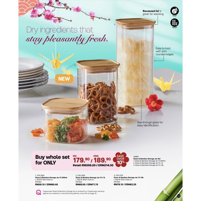 Glass & Bamboo Storage Jar (3pcs) | Shopee Malaysia