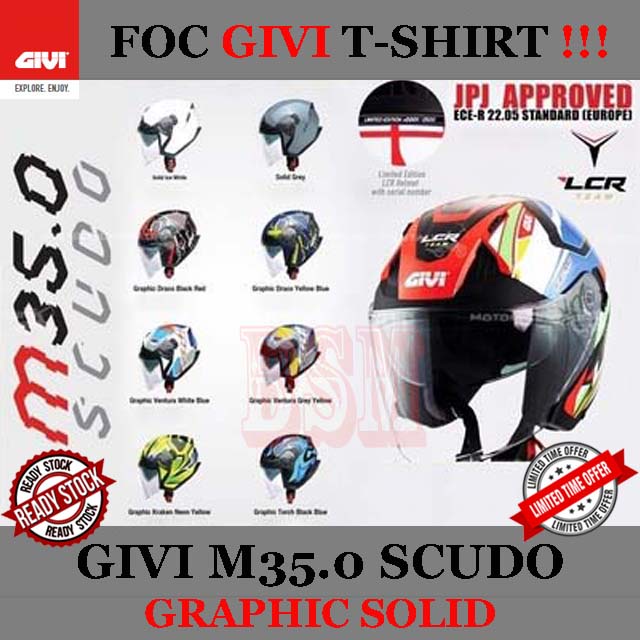 GIVI HELMET M35.0 SCUDO DOUBLE VISOR OPEN FACE HELMET >> " BUY 1 FREE 1 " GIVI T-SHIRT ...