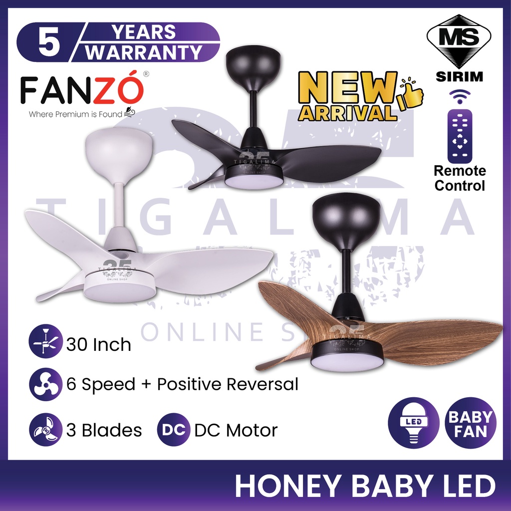 FANZÓ FANZO HONEY BABY LED 30 Inch 3 Blades 6 Speed DC Motor Remote ...