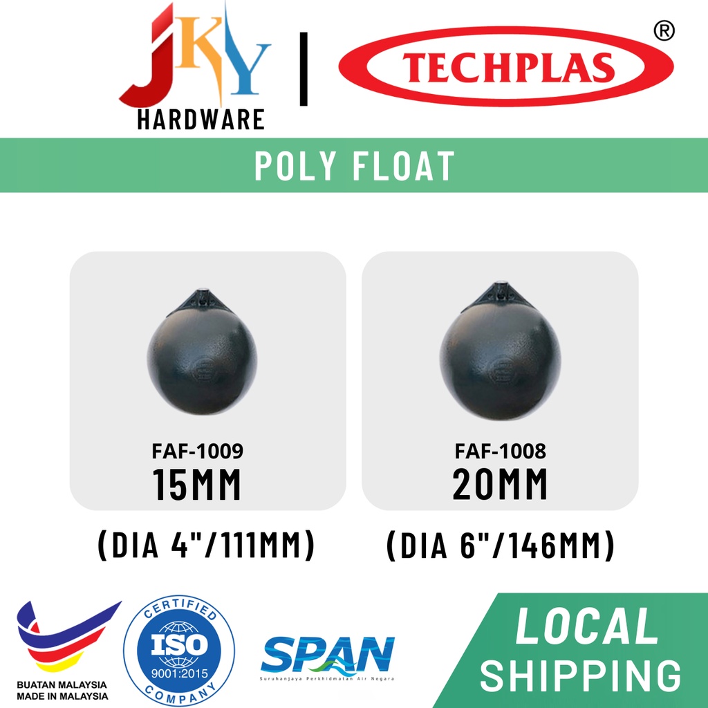 Techplas 1/2" 3/4" 15mm 20mm Poly Float Ball for Water Tank Float Valve Bola Pelampung Air ...