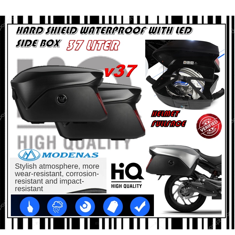 MODENAS WATERPROOF V37 SIDE BOX ABS PLASTIC WITH LED HARD SHEILD INPUT ...