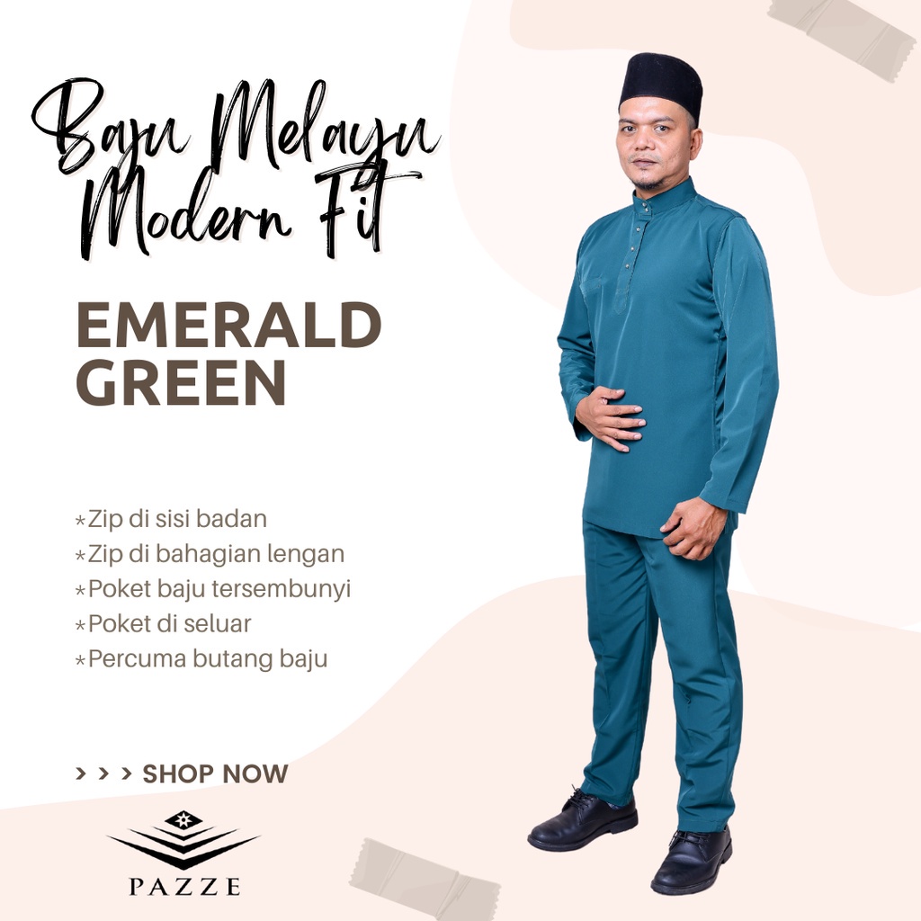 [Matte Series] EMERALD GREEN PAZZE BAJU MELAYU SLIM FIT Modern Cutting ...