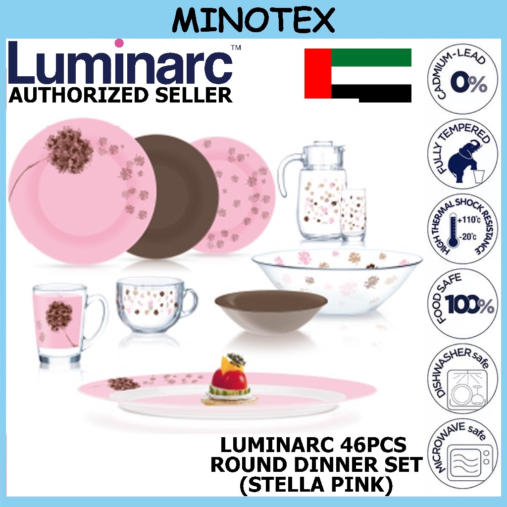 Luminarc Stella Pink 46 Pcs Round Dinner Set/ Luminarc Dinner Set/ Set ...