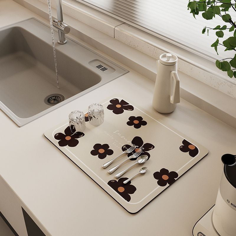 Cream Wind Kitchen Countertop Drain Pad Diatom Mud Absorbent Pad Bar ...