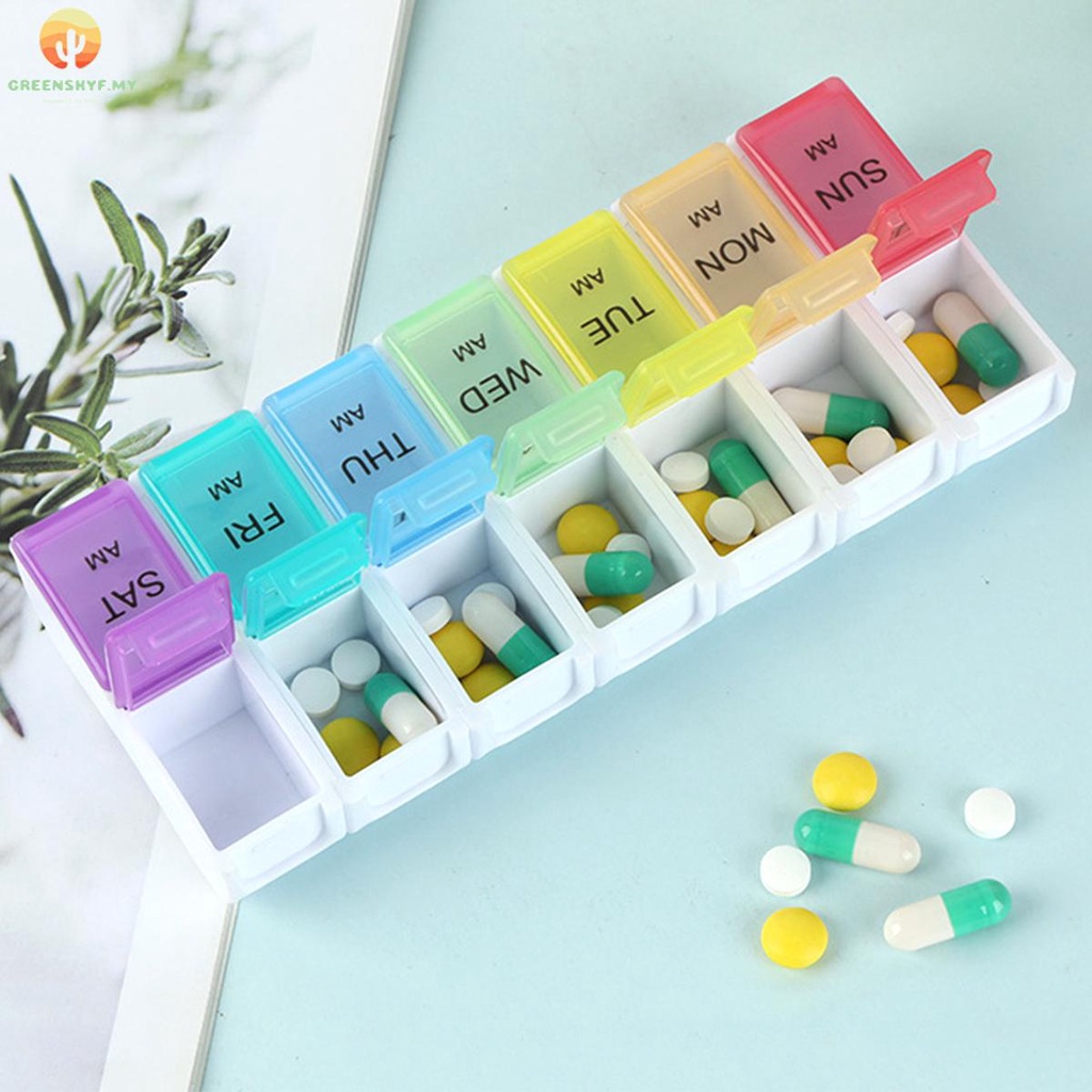 Pill Organizer Double-Row 14-Cell Pill Box AM PM 2 Times A Day Plastic ...