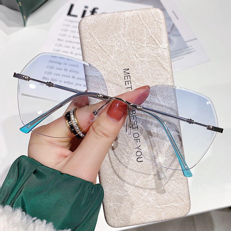 Fesyen Anti-biru cahaya kaca bingkai untuk wanita Rimless logam Anti ...