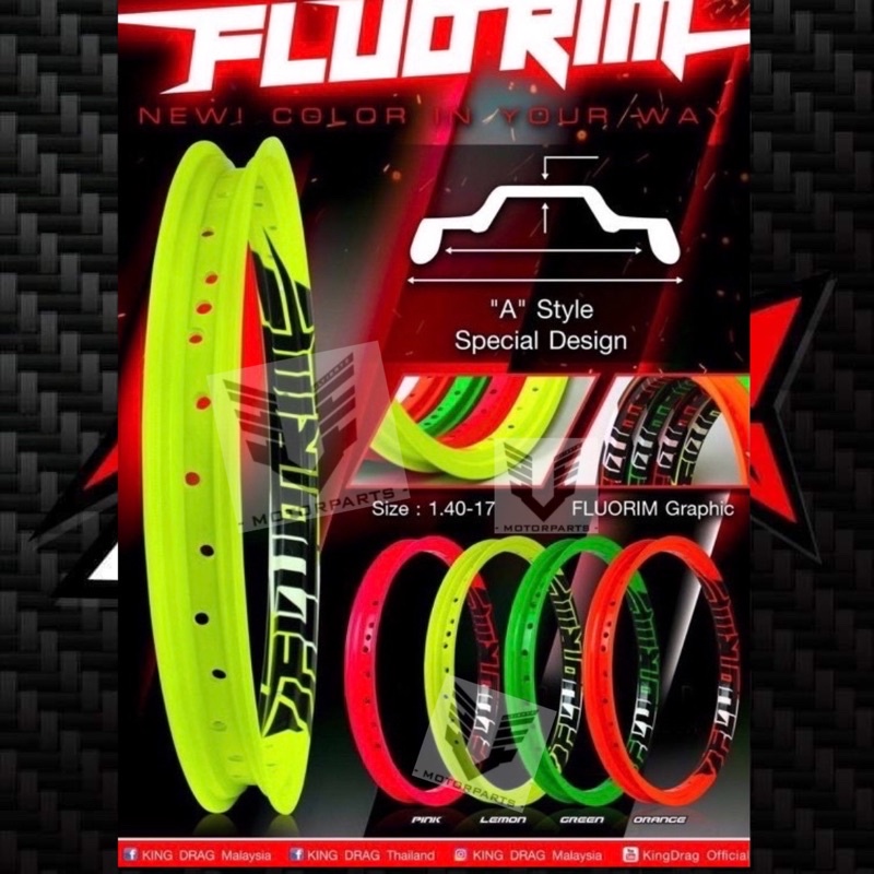 ORIGINAL KING DRAG ALLOY RIMS ALLOI RIM GREEN/ORANGE EX5/DREAM/KRISS ...