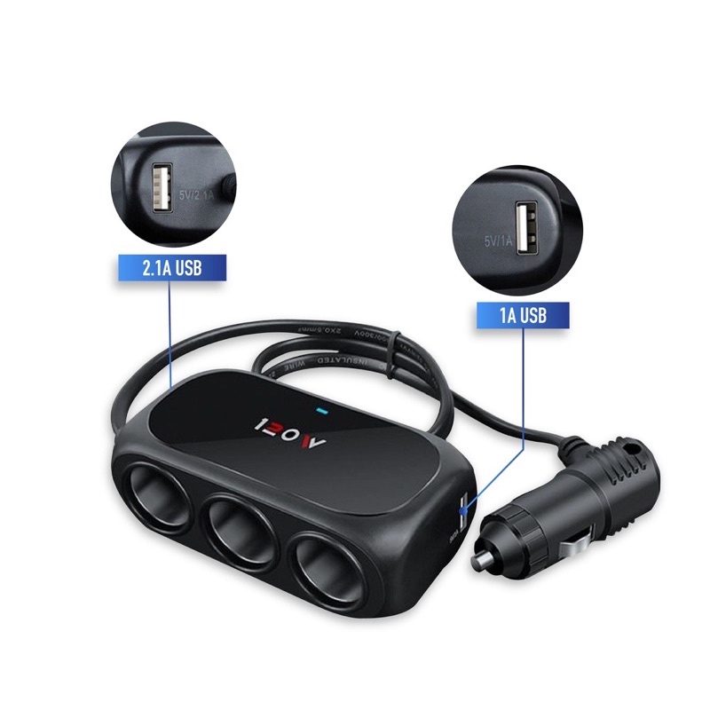 Universal Car 120W DC 12V-24V 5IN1 (2 USB port + 3 Cigarette Socket ...