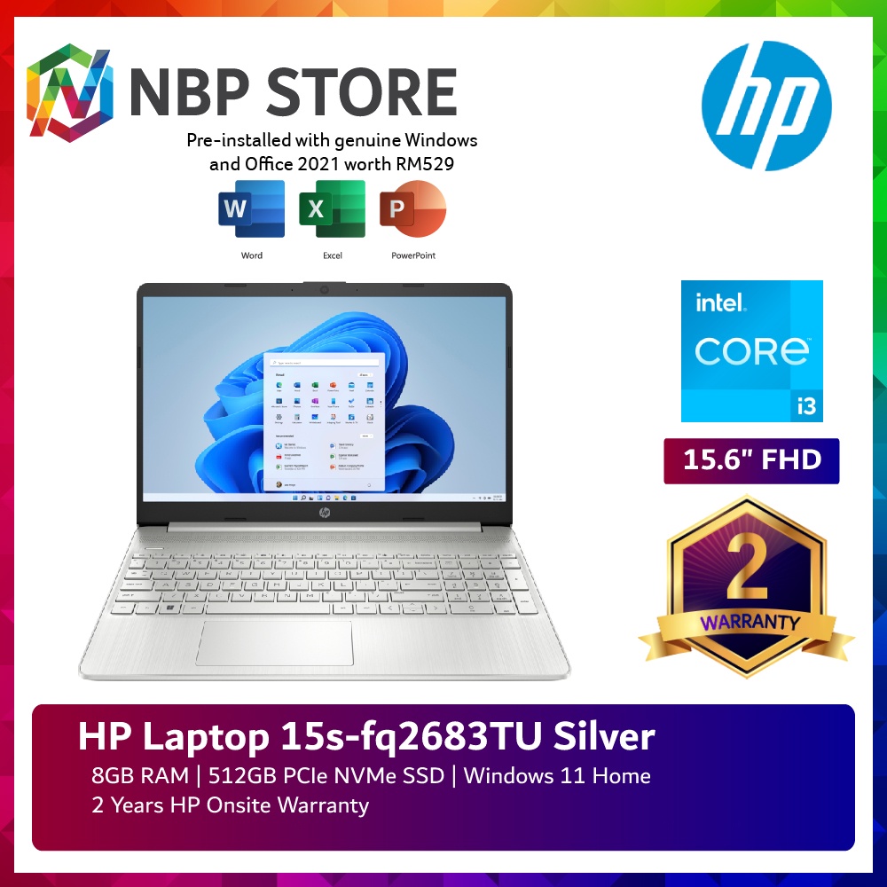 HP 15s-Fq2683TU 15.6" FHD Laptop Natural Silver ( I3-1115G4, 8GB, 512GB ...