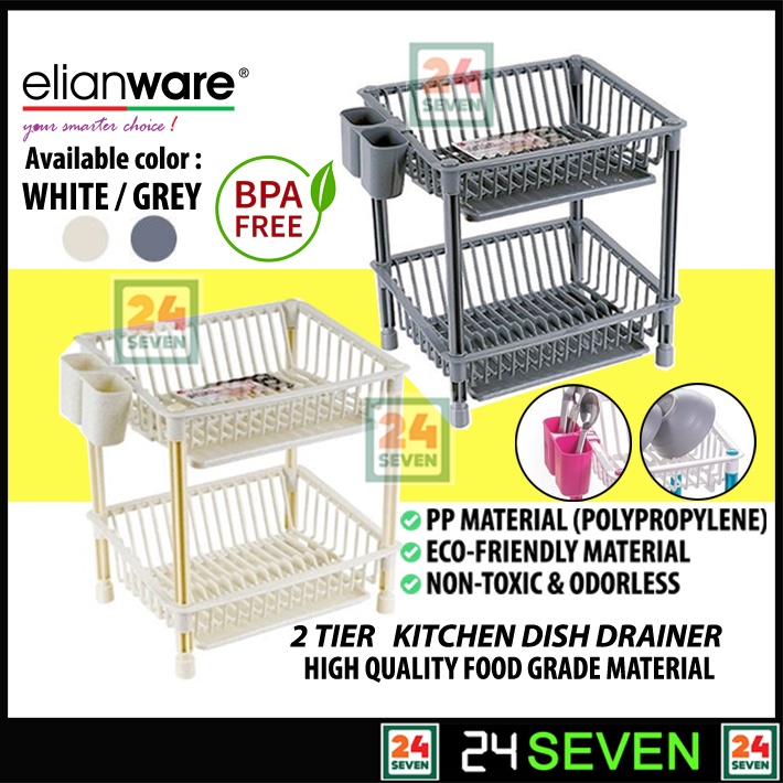 ELIANWARE E-287 2 Tier Kitchen Dish Drainer Dish Rack with Cutlery ...