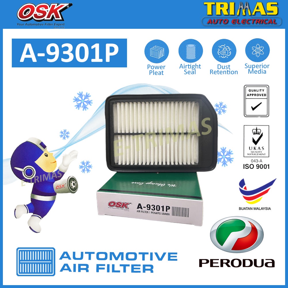 OSK Air Filter Perodua Axia New 2017- Bezza 1.0CC Penapis Udara Angin A-9301P 17801-BZ140 ...