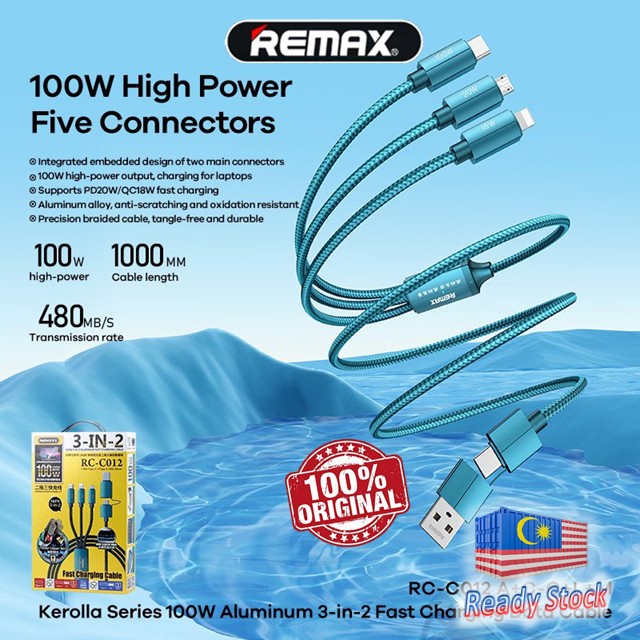 Original Remax Cable 3 In 2 Cable Type C Cable Type C To C 100W Micro ...