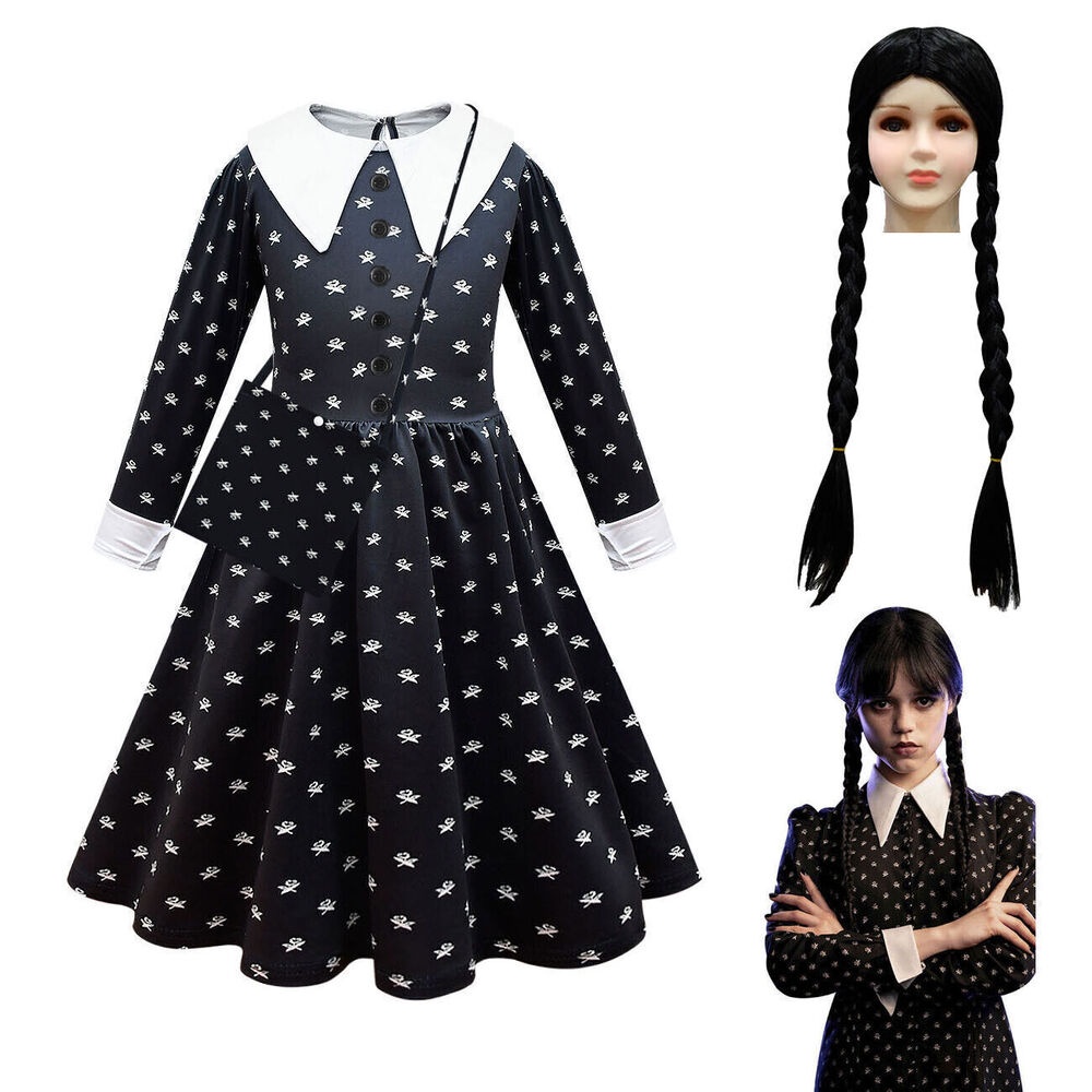 Wednesday The Addams Family Costume Girls Adams Fancy Dress Outfit ...