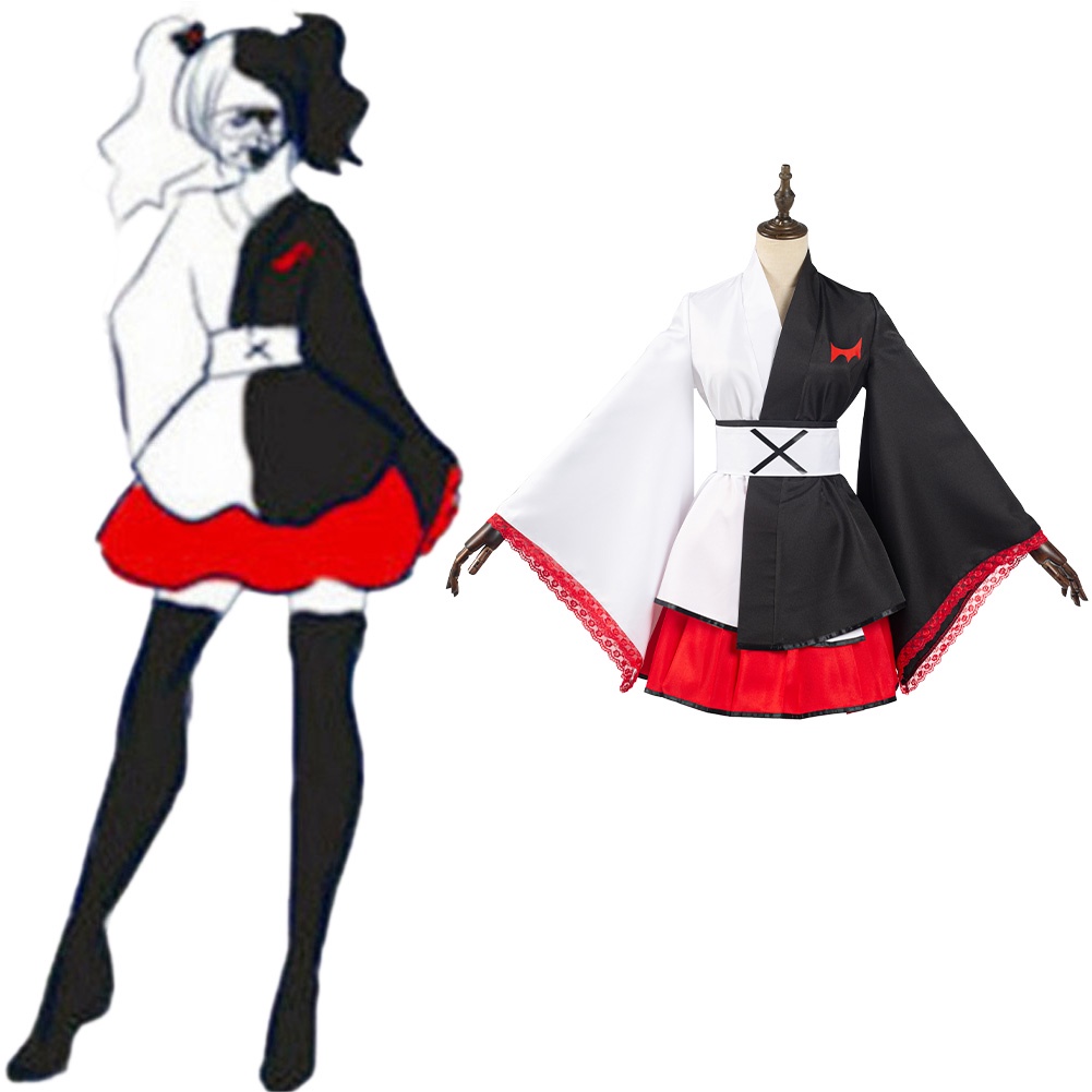 Danganronpa Monokuma Cosplay Costume Black White Bear Kimono Dress ...