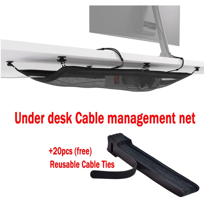 Cable Management Under Desk Black Mesh Cable Manager Flexible Under ...