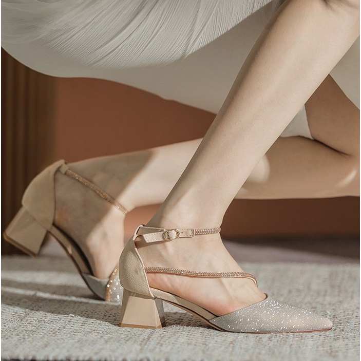 New women's pointy low heels, summer sandals, stylish and elegant with ...
