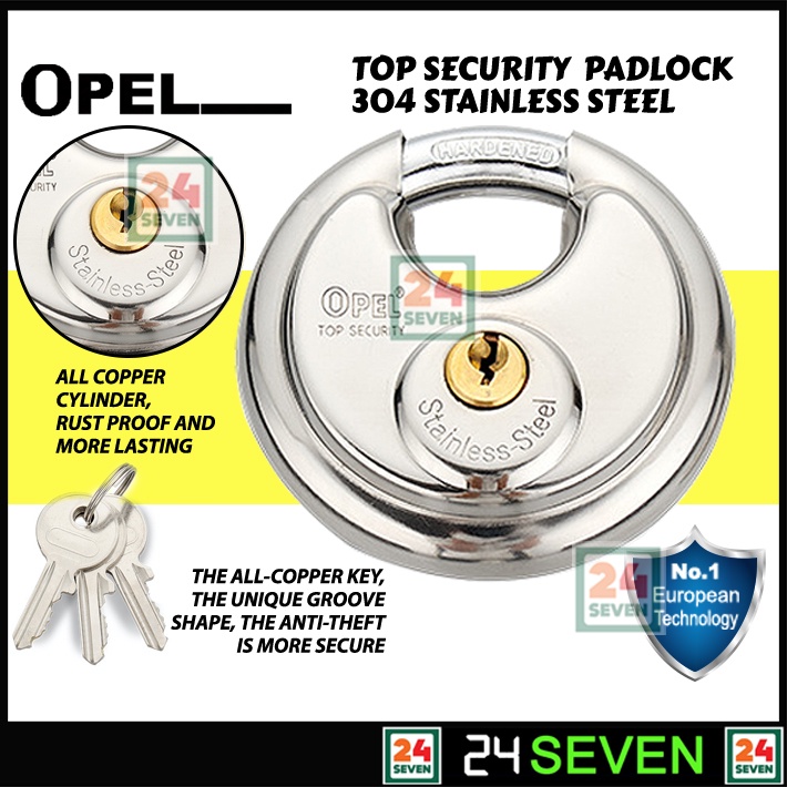 Opel Top Security 70mm 304 Stainless Steel Round Disc Padlock | Shopee ...