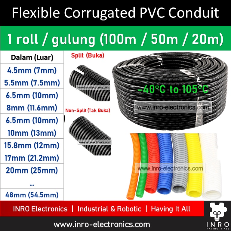 [1 roll 1 order] [100 meters] Flexible Corrugated PVC Conduit, Pipes ...