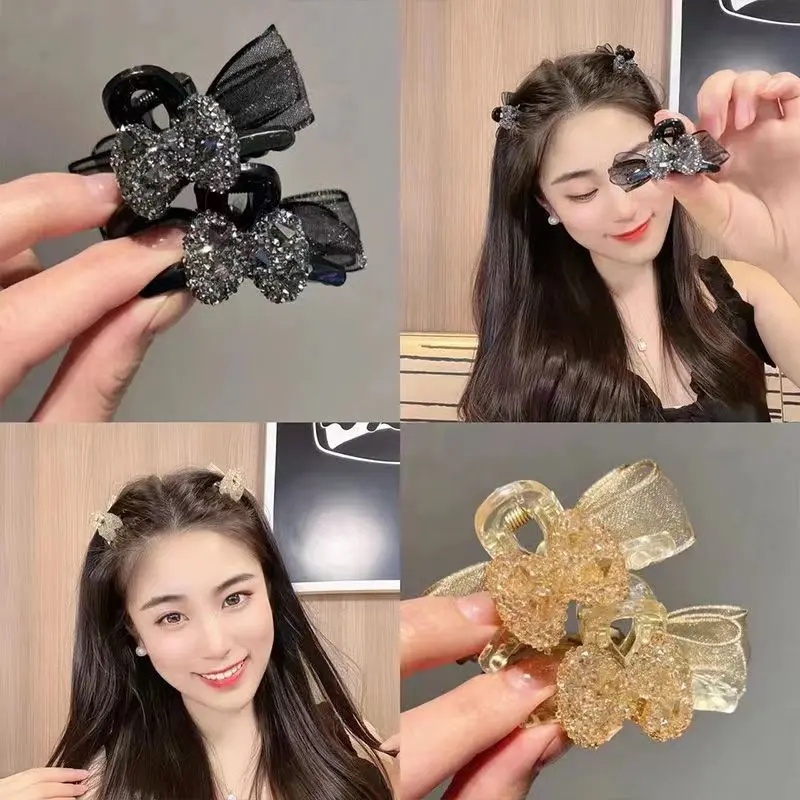 Mesh Rhinestone Bow Hair Clip Female Forehead Side Bangs Clip Small ...