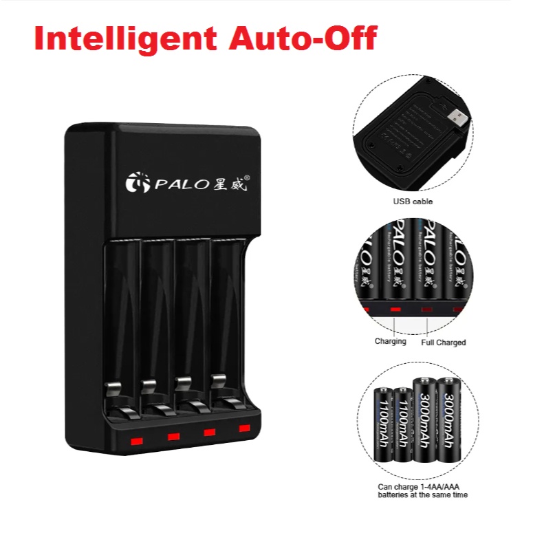 Auto-Off Short Circuit Protect Rechargeable AAA/AA Battery Chargers LED ...