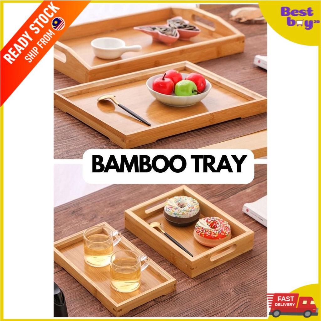Bamboo Wood Tray with Handles Japan Style Wood Tray Kayu Dessert Tray ...