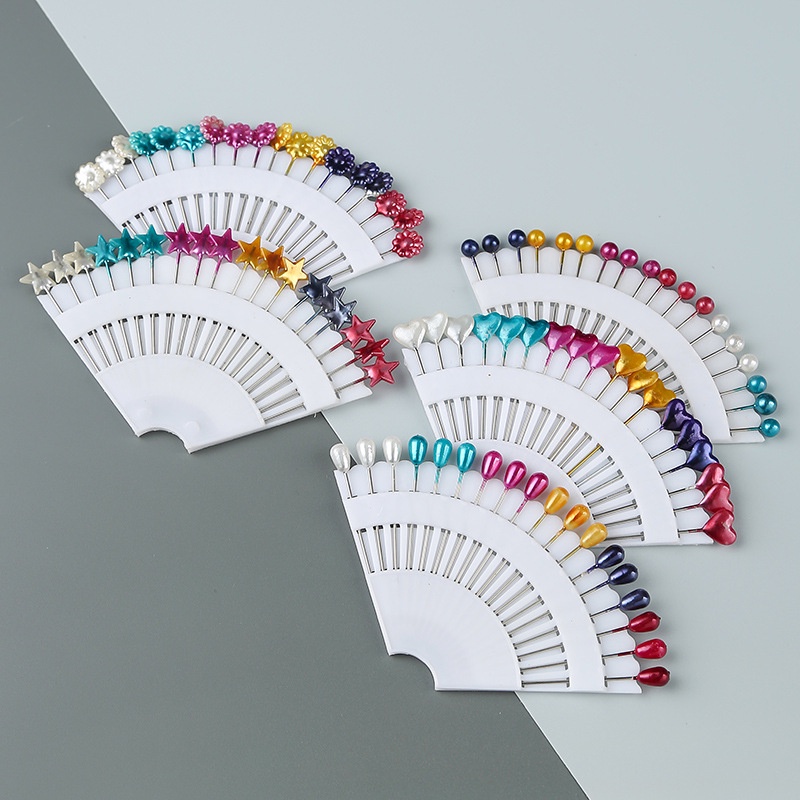 18pcs Colorful Fan Shaped Pearlescent Pin Positioning Fixing Brooch