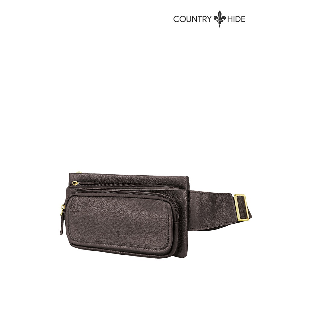 COUNTRY HIDE BASIC Top Grain Cowhide Waist Bag with Multiple Zipper ...
