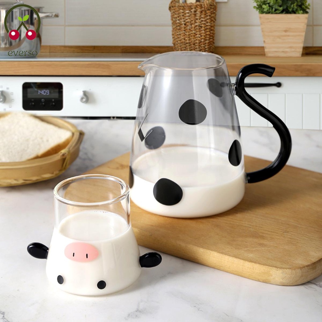 Cow Glass Water Pitcher with Glass Cup 500ml V-shaped Spout Cow Glass ...
