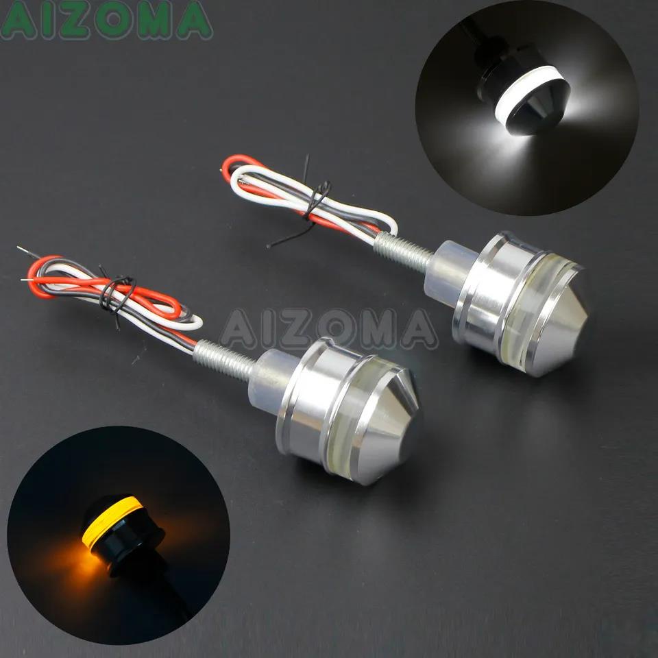 Silver 1'' Handlebar Turn Signal Flasher Indicator For Kawasaki Harley ...