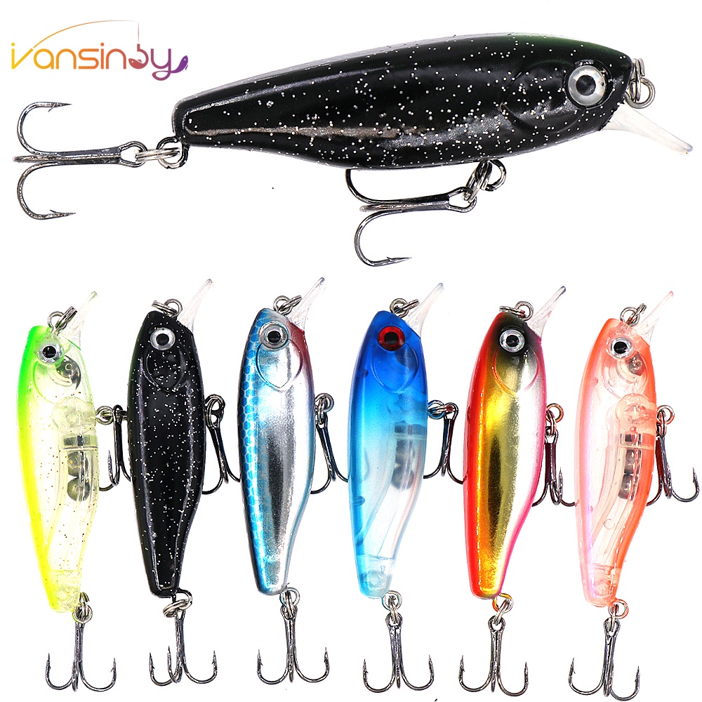 New 8g/7cm Fishing Lure Sinking Minnow 3D Eyes Laser Trolling Plastic Buzz Bait Lure With 2 ...