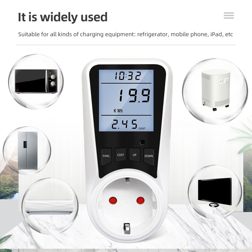 220V Digital Wattmeter AC Power Meter Plug-in Socket Kilowatt Wattage ...