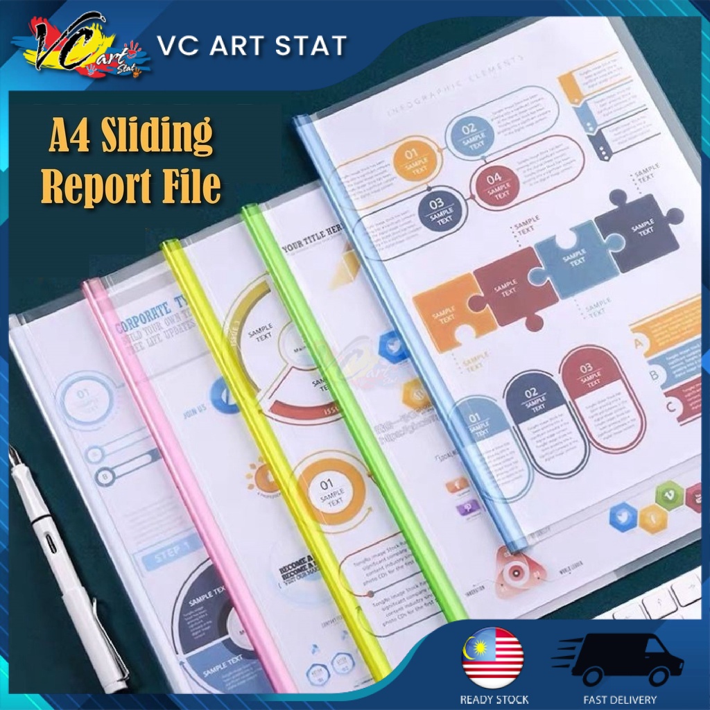 VC Art A4 Sliding Report File Folder 0.14mm 70 sheets Paper Slide Grip ...