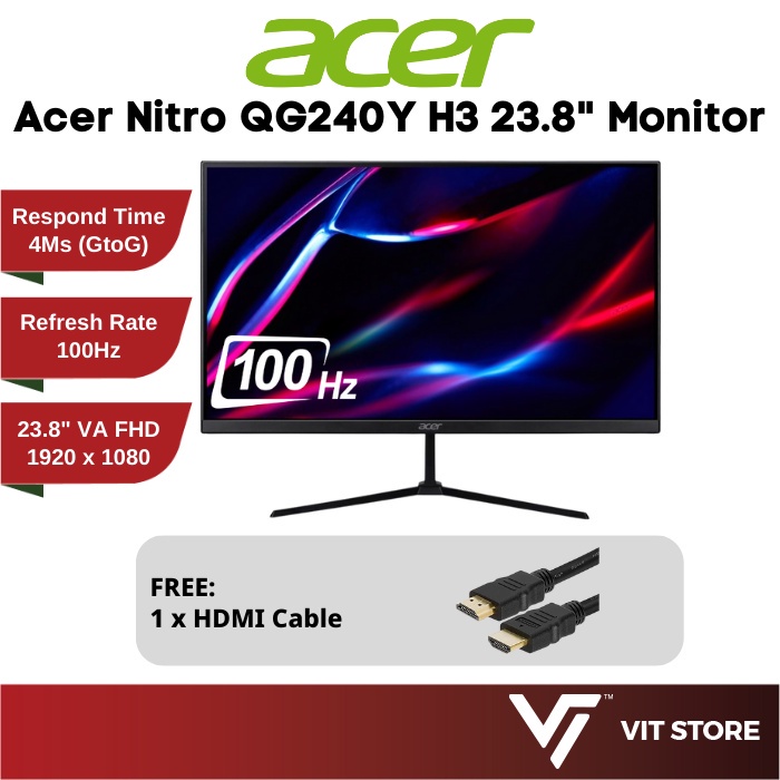 ACER Nitro QG240Y H3 23.8" (24) inch VA 100hz Gaming Monitor (LED ...