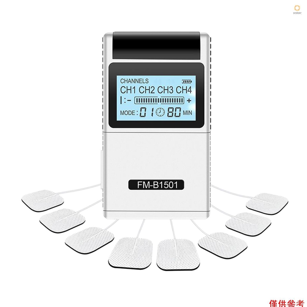 TENS EMS Muscle Stimulator 15 Modes & 4 Outputs 8 Pads for Natural Pain Relief Electric Pulse ...