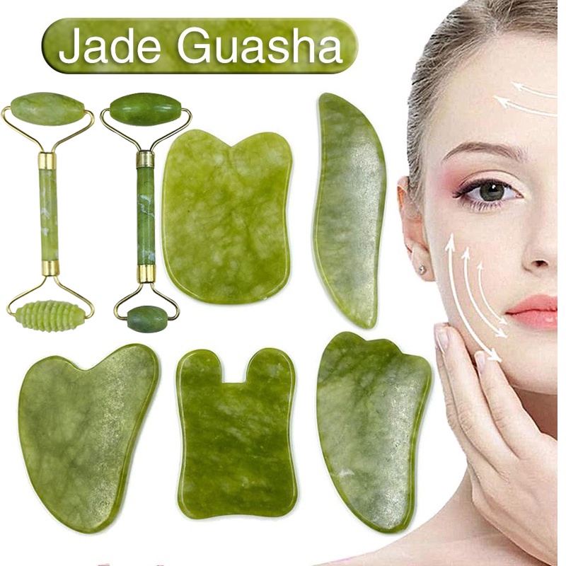 Natural Jade Roller Face Massagers Gua Sha Set for Face Gouache Scraper ...