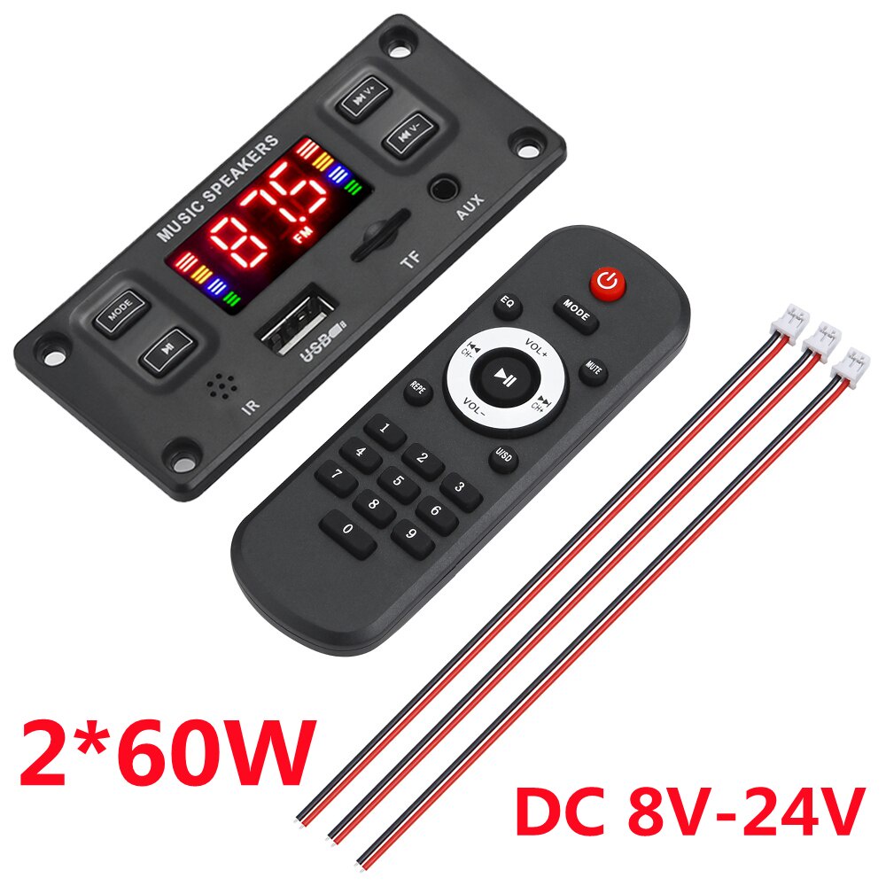 2*60W 120W Amplifier Bluetooth 5.0 MP3 Decoder Board DC 12V 24V Music ...