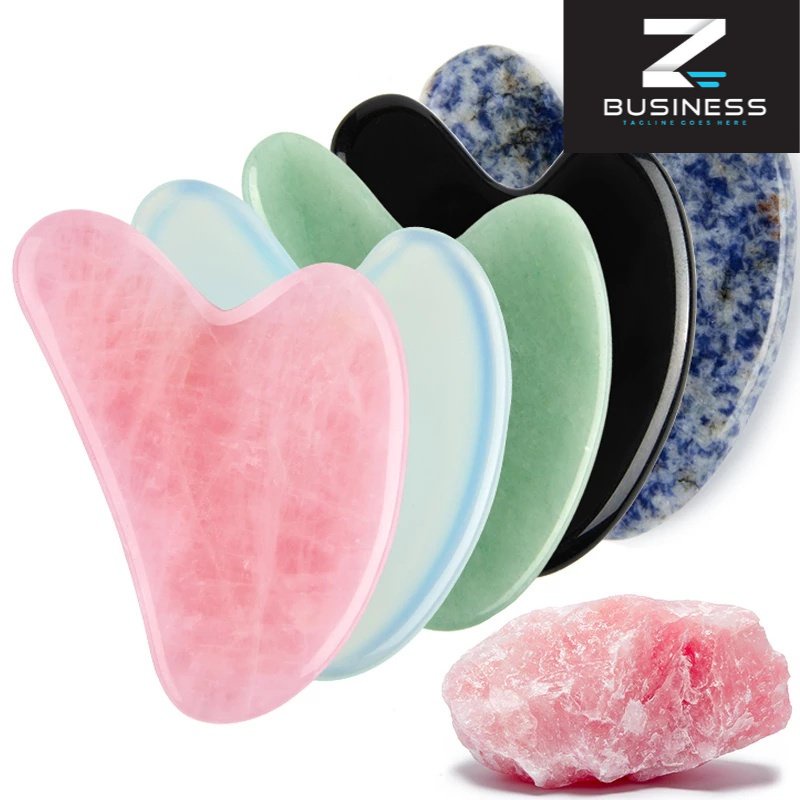 ZS Natural Stone Jade Gouache Scraper Rose Quartz Facial Gua Sha Tools ...