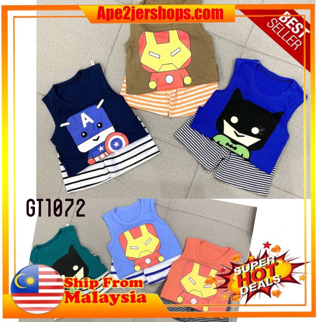 2-6YEARS - PLAYSET SINGLET+SHORT PANT CARTOON SUPERHERO (GT1072 ...