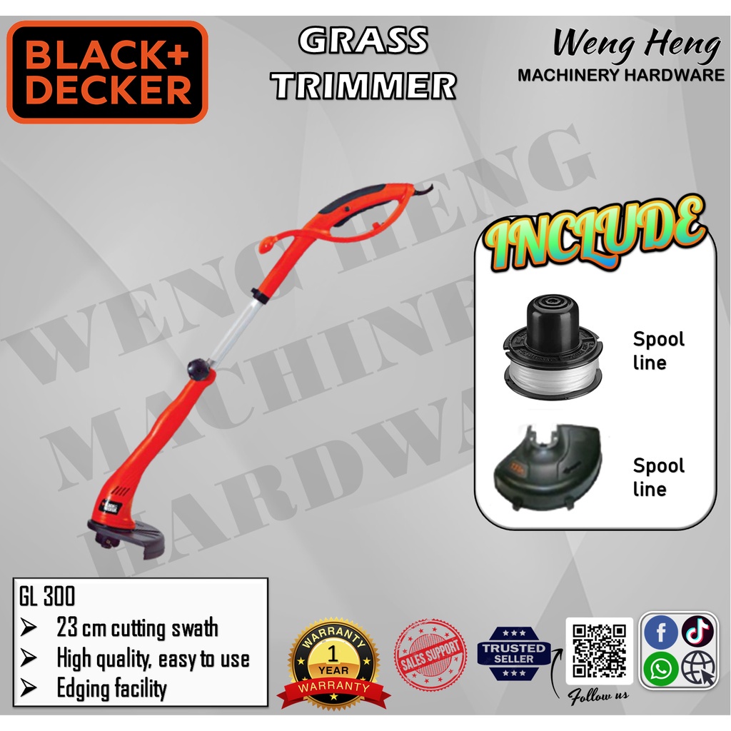 BLACK and DECKER GL300-XD 300W 23cm Grass Trimmer ( GL300 ) + 1 FOC ...