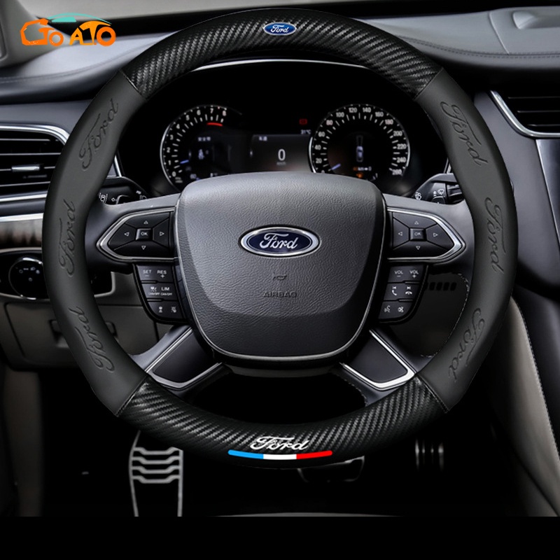 GTIOATO Car Carbon Fiber Leather Steering Wheel Cover Auto Universal ...