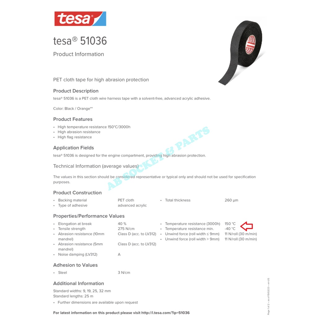 Tesa 51036 Germany Adhesive Cloth Fabric Tape Electrical Cable Wiring ...